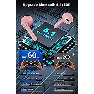 Wireless Earbuds Bluetooth, ENC Noise Cancelling Deep Bass in-Ear Stereo Ear Buds,IPX6 Waterproof Headphones with Mic, USB-C Charging Case, Touch Control Earphones for iPhone & Android(Pink 2)