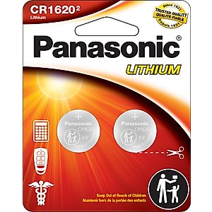 Panasonic CR1620 3.0 Volt Long Lasting Lithium Coin Cell Batteries in Child Resistant, Standards Based Packaging, 2-Battery Pack
