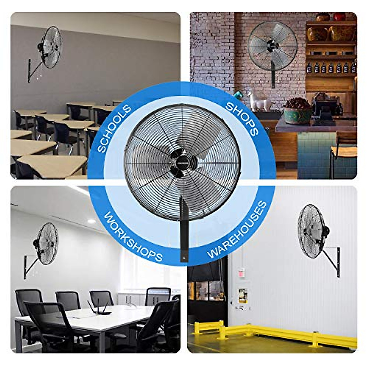 KEN BROWN 20 Inch Industrial Oscillating Wall Mount Fan 5500CFM,Heavy Duty,High Velocity,3- Speed,Black