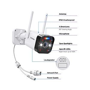 ZOSI ZG1883M Add-on 3MP Spotlight Wireless Security Camera,Outdoor Indoor WiFi IP Network Camera,2 Way Audio,Night Vision,Only Compatible with ZOSI NVR Network Video Recorder System(Model:ZR08PU)