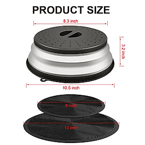 3 in 1, JesDiary Microwave Cover & Multi-purpose Mat-10" as Bowl Holder, 8" as Bowl Lid, Cover for Plate Food Splatter Guard & Kitchen Colander Gadget,Collapsible BPA Free Dish Washing Safe,Dark Grey