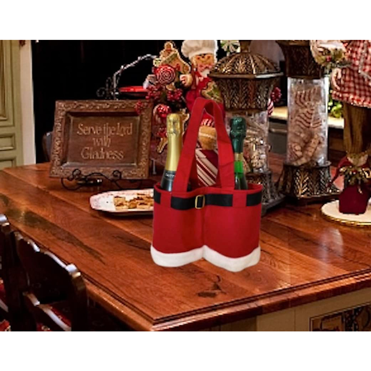 Christmas Decorations Gift Bags – Decorations for Bottles, Festive Bags Sweater Party Table decor - Santa Outfit Design, Christmas Tableware, Silverware Holders, Wine Bottle Bags, Candy Pouch Bag, Knife Spoon Fork Bag, Mini Christmas Stockings for Xmas Gi