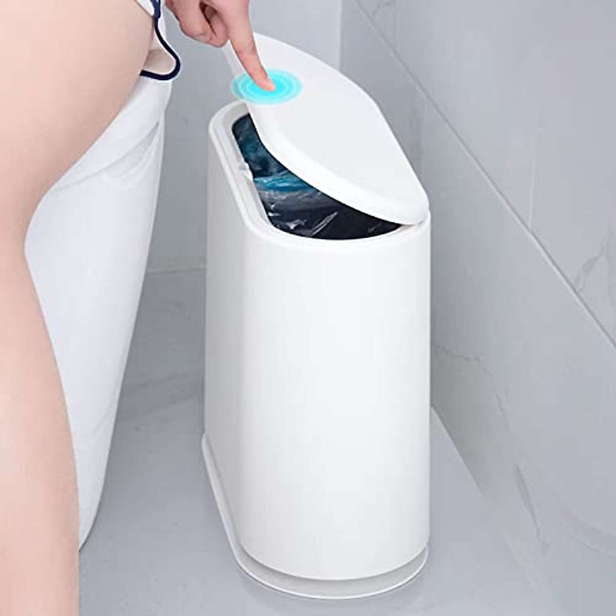 YISTOS 10 Liter Slim Rectangular Waste Bin, Wastebasket with Press Type Lid, 2.4 Gallon Garbage Baskets for Bathroom, Powder Room,Bedroom,Kitchen,Craft Room, Office-Grey Lid