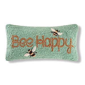 C&F Home Bee Happy Bumble Bee Green Yellow Garden Summer Decor Decoration Handmade Hooked Handmade Small Petite Accent Throw Pillow 10" x 20" Yellow