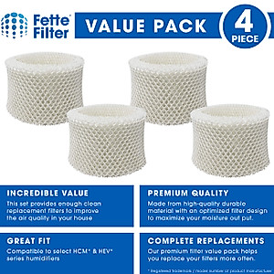 Fette Filter -Premium Humidifier Filters Compatible with Honeywell Humidifier Filter HAC-504, HAC-504AW & Honeywell Filter A & Cool Mist Humidifiers (QTY 4)
