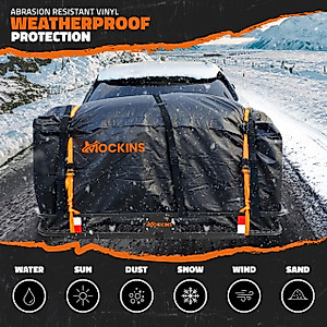 Mockins 60"x24"x6" Folding Trailer Hitch Cargo Carrier w/ 25 CuFt. Cargo Hitch Carrier Bag | 500 Lbs. Cap Weatherproof Steel Luggage Rack for SUV/Car & Vinyl Soft-Shell Car Carrier Cargo Bag
