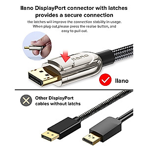 llano 8K DisplayPort 1.4 Cable 10ft, DP 1.4 Cable with latches 32.4Gbps 240Hz High Refresh Rate Male-to-Male Connection Cable for Game E-Sports Monitor, 28AWG Pure Copper Wire Core