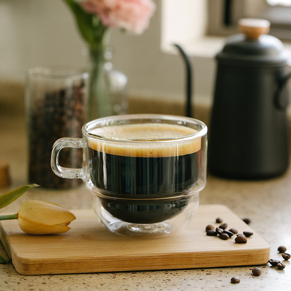 BTaT- Stackable Insulated Coffee Mugs, 4 Pack 16 oz(500 ml), Ideal for Hot and Cold Drinks, Stackable Cappuccino Cups, Double Wall Glass Coffee Cups, Tea Cups, Latte Cups, Beer Glasses, Latte Mug