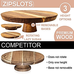 Swivel Convertible Base Acacia Wood Cake Stand, Wedding Cake Stand, Wooden Cake Stands for Snacks and Desserts. Rustic Cake Stand for Cupcakes, and Rustic Cake Stands for Wedding Cakes.