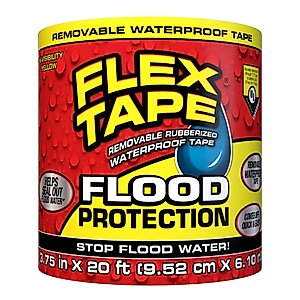 Flex Tape Flood Protection, 3.75 in x 20 ft, Waterproof Rubberized Tape, Removable, Use on Windows, Doors, Garage Doors, Casings, Thresholds, Conduits, Vents, Ducts