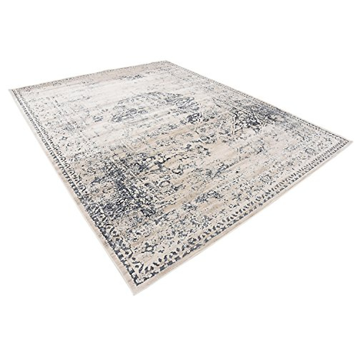 Unique Loom Chateau Collection Distressed Vintage Traditional Textured Dark Blue Area Rug (8' 0 x 10' 0), beige/navy blue