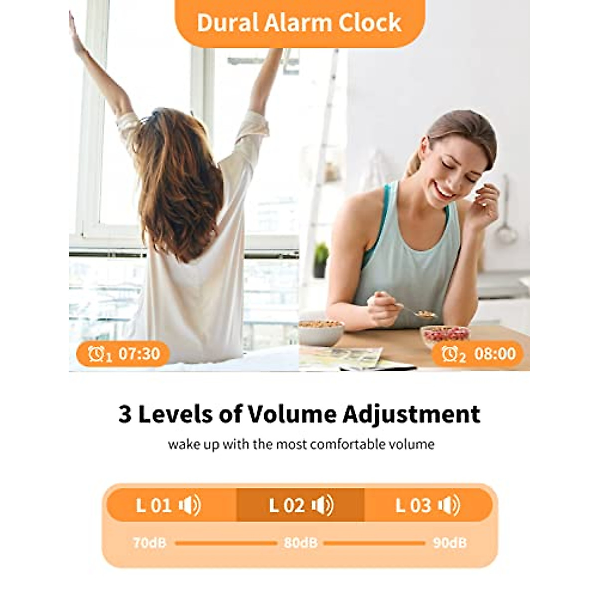 Netzu Digital Alarm Clocks for Bedrooms, Bedside Clocks with RGB Night Light, Rainbow Time, Large Display, Dual Alarm, Snooze, LED Desk Dimmable Alarm Clock for Kids Teens (Black)