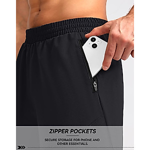 Pudolla Men's Running Shorts 5" Lightweight Gym Shorts for Men Workout Athletic Casual with Zipper Pockets(Black Small)