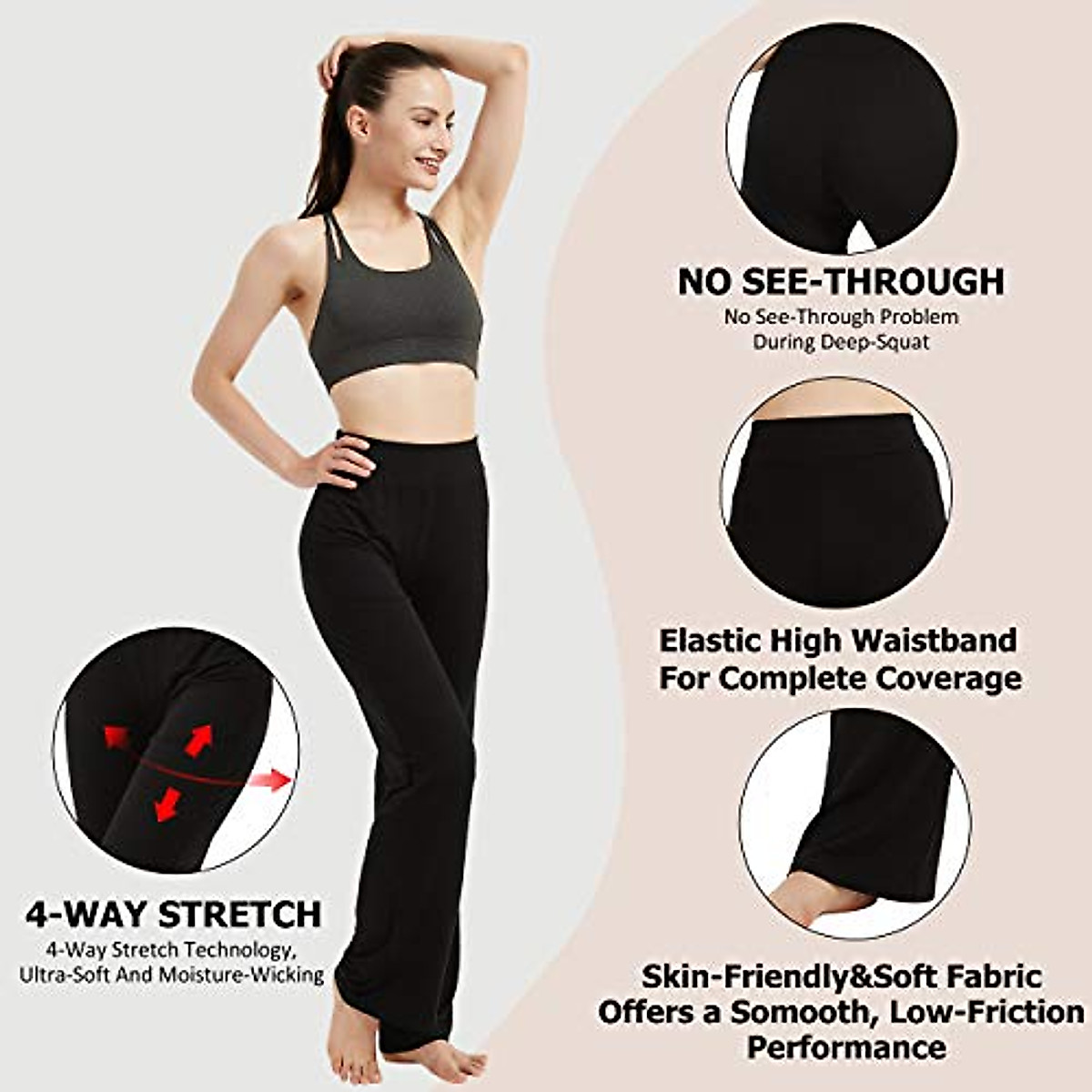 FELEMO Comfy Bootcut Flare Scarlet Yoga Pants for Women Loose Fit High Waisted Yoga Sweatpants Dress Pants Women Maternity Lounge Pants Tummy Control Work Workout Pants Flare Leggings for Women 3XL