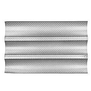 Qiilu Baguette Baguette Stainless Steel Silver Nonstick Multigrooves Waves French Bread Pan Baguette Baking Cooking Tray Kitchen Tool (Three slots)