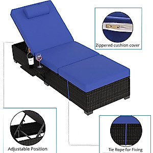 GAOMON Outdoor Chaise Lounge Chairs Set of 2, Patio Chaise Lounges, Patio Brown Rattan Reclining Chair with Thicken Cushion and Adjustable Backrest, Sunbathing Recliners for Outside Pool Patio