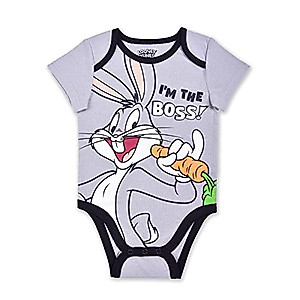 Warner Bros. Looney Tunes Boys’ 5 Pack Short Sleeve Bodysuit for Newborn and Infant – Yellow/Grey/Brown/White/Black