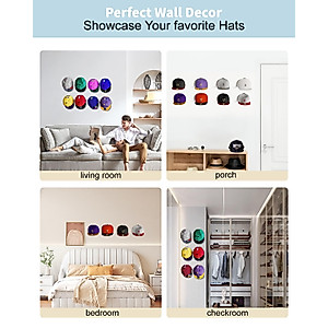 Adhesive Hat Hooks for Wall, Baseball Caps Strong Holdr, Ball Cap Hanger Wall Mount, Hat Display Rack, Hat Organizer Accessories, Clear 8-Pack