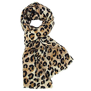 GERINLY Cashmere Leopard Blanket Scarf for Women Animal Print Pashmina Scarves and Wraps Soft Warm Shawl for Travel (Light Brown)