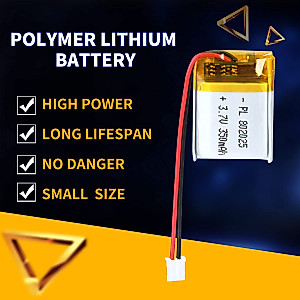 YDL 3.7V 350mAh 802025 Lipo battery Rechargeable Lithium Polymer ion Battery Pack with PH2.0mm JST Connector