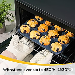 Vnray 2 Pack Silicone Muffin Baking Pan & Cupcake Tray 12 Cup - Nonstick Cake Molds/Tin, Silicon Bakeware, BPA Free, Dishwasher & Microwave Safe (12 Cup Size, Grey)