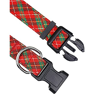 Taglory Christmas Dog Collars and Bandanas Set, Xmas Costume Triangle Pet Scarf & Collar for Medium Large Dogs, Red Plaid, 14-20"