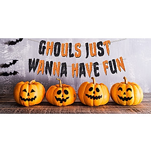 Ghouls Just Wanna Have Fun Glitter Banner - Halloween Themed Party Supplies, Haunted House Decorations