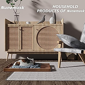 Nunemosk 28x18 inches Large Rectangle Ottoman Table Tray Wooden Solid Rectangle Serving Tray with Handle Black Walnut Platter Decorative Tray, Home Breakfast in Bed, Including 4 Walnut Coaster