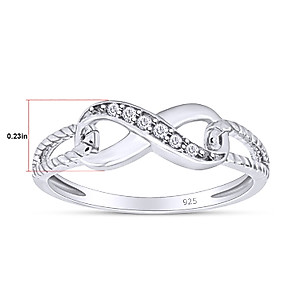 Aria Jewels 14k White Gold Plated 925 Sterling Silver Infinity Rope Natural Diamond Ring For Women (0.03 Cttw, I-J Color, I2-I3 Clarity) Ring Size-7