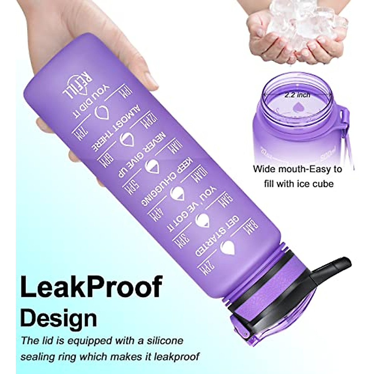 MEITAGIE 32oz Leakproof Motivational Sports Water Bottle with Straw & Time Marker, Flip Top Durable BPA Free Tritan Non-Toxic Frosted Bottle Perfect for Office, School, Gym and Workout