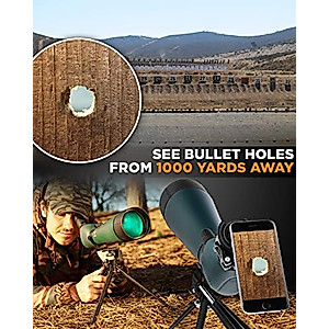 CREATIVE XP Spotting Scopes - 20x60 80mm HD Spotter Scope for Hunting, Target Shooting, Bird Watching, Astronomy - IP67 Waterproof Spotting Scope w/Photo Clicker, Tripod & Phone Adapter, Green