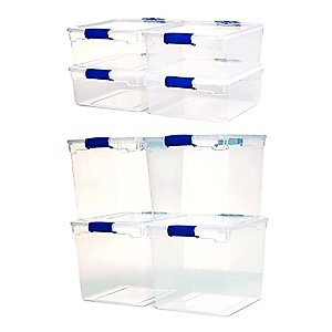 HOMZ 31 Quart Heavy Duty Clear Plastic Stackable Storage Containers, 4 Pack & 15.5 Quart Heavy Duty Clear Plastic Stackable Storage Containers, 4 Pack