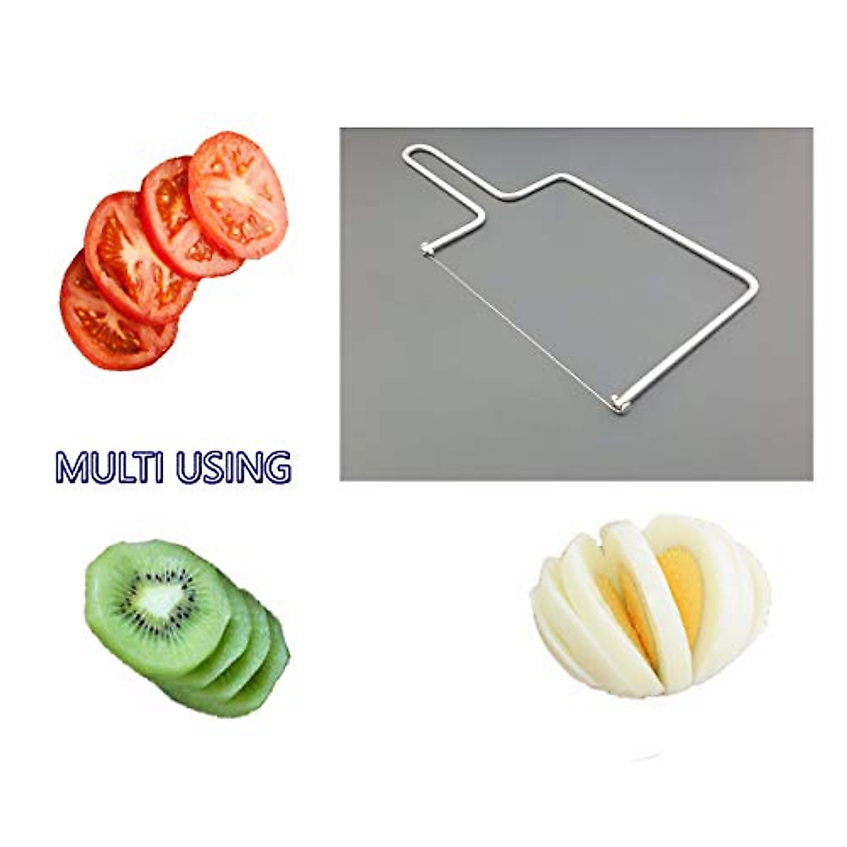 Cheese Slicer, Cheese Lyre Stainless Steel Cheese Wire Cutter - Cheese Knives Egg, Fruit, Dessert Slicer With Wire - Handheld Butter Cutter Tools for Soft Hard Block, With 2 Extra Wire