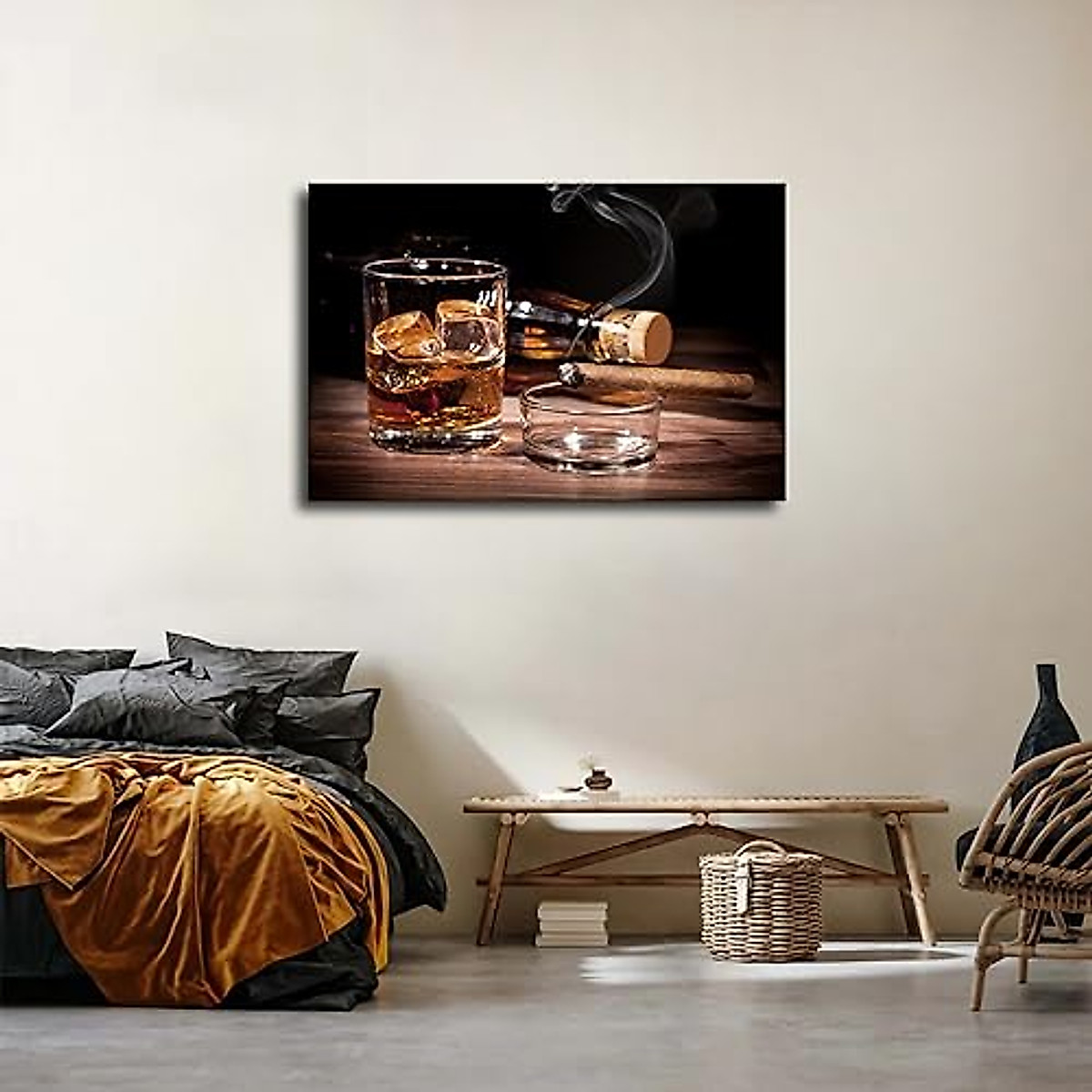Cigar and Whiskey Glass Poster Art Canvas Painting HD Painting Printing Artwork for Bedroom Wall Home Decoration (Unframed,24×36inch)