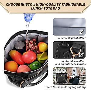 IKISTO Womens Lunch Bags for Work Insulated Lunch Box Lunch Tote Bag Leak Proof Soft Lunch Cooler Modern Lunch Box Portable Adjustable Shoulder Strap Aesthetic Lunchbag (Black)