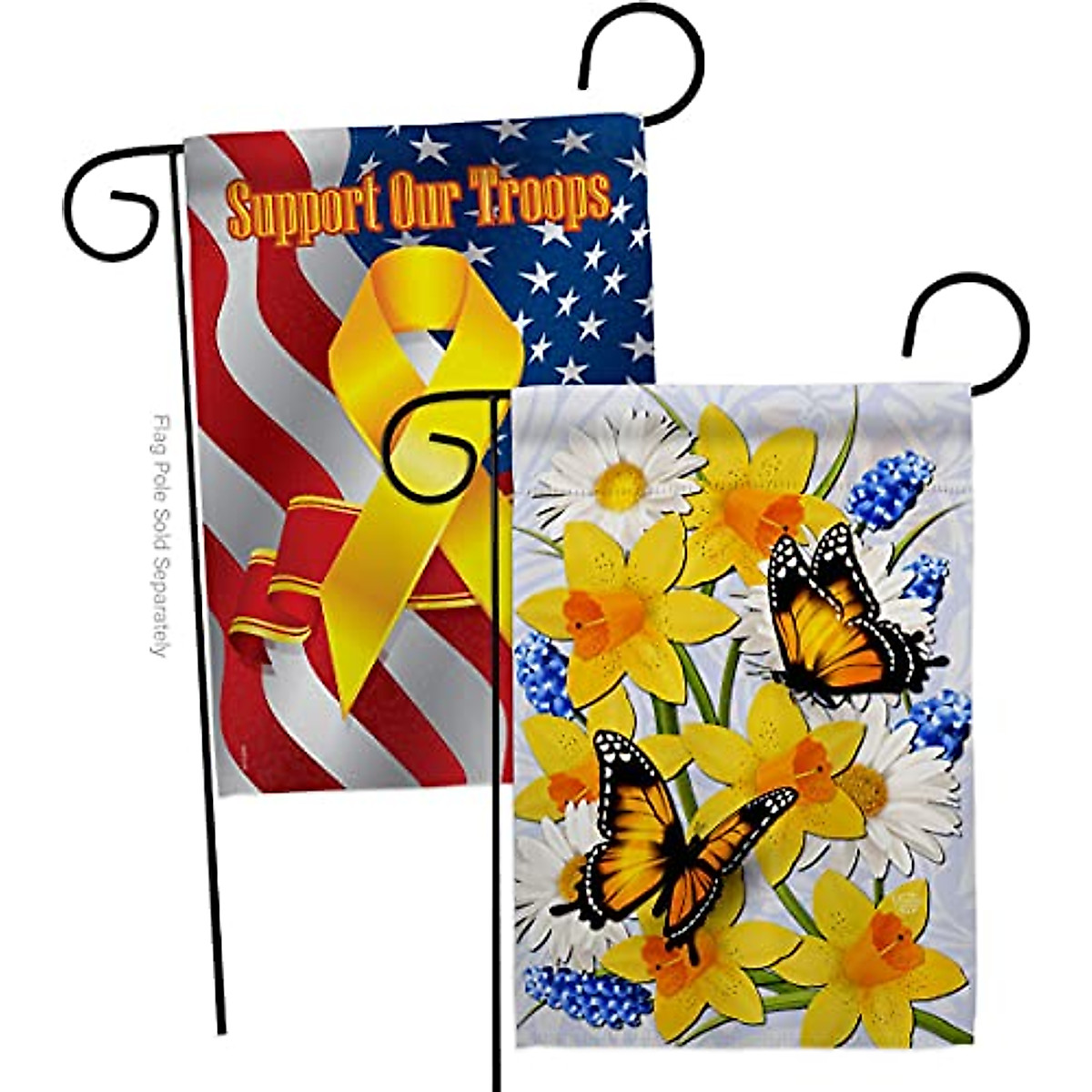 Daffodil & Butterflies Garden Flag - Pack Friends Bugs Frogs Butterfly Ladybugs Dragonfly Bee Springtime Insect Natural Wildlife Support Our Troops - House Yard Gift Double-Sided 13 X 18.5