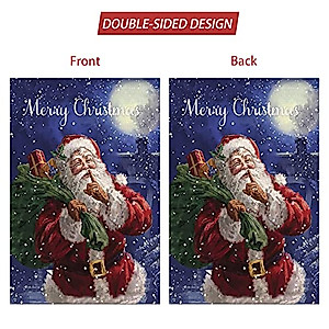 Merry Christmas Flag - 1 Set Santa Claus Double-Sided Burlap Garden Flag for Holiday Sign Banner for Outdoor Decoration 12 x 18 inches