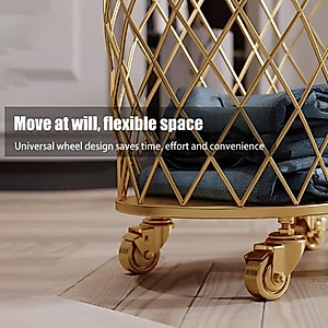 Generic Gold Laundry Hamper, with Rolling Lockable Wheels, Wrought Iron Toy Storage Box Kitchen Storage Basket, for Laundry Room, Bathroom, Dorm, Bedroom