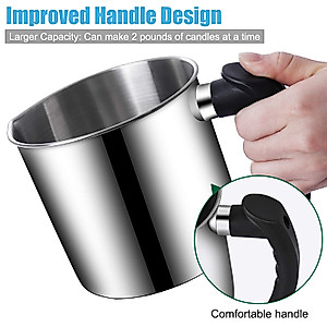 Candle Making Pouring Pot, DINGPAI 44oz Double Boiler Wax Melting Pot, 1pc Spoon, 304 Stainless Steel Candle Making Pitcher, Silver Color with Heat-Resistant Handle and Dripless Pouring Spout Design
