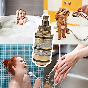 Shower Mixer Cartridge, Thermostatic Mixing Valve Spool Faucet Replacement Parts for Water Temperature Valve Mixer, Copper Brass Thermostat Adjust Bath Tap Repair Kit Assembly