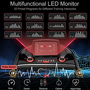 Goplus 2.25HP Folding Treadmill, Portable Electric Superfit Treadmill W/APP Control, 12 Preset Programs, Blue Tooth Speaker, LED Display, Walking Running Machine for Home Office