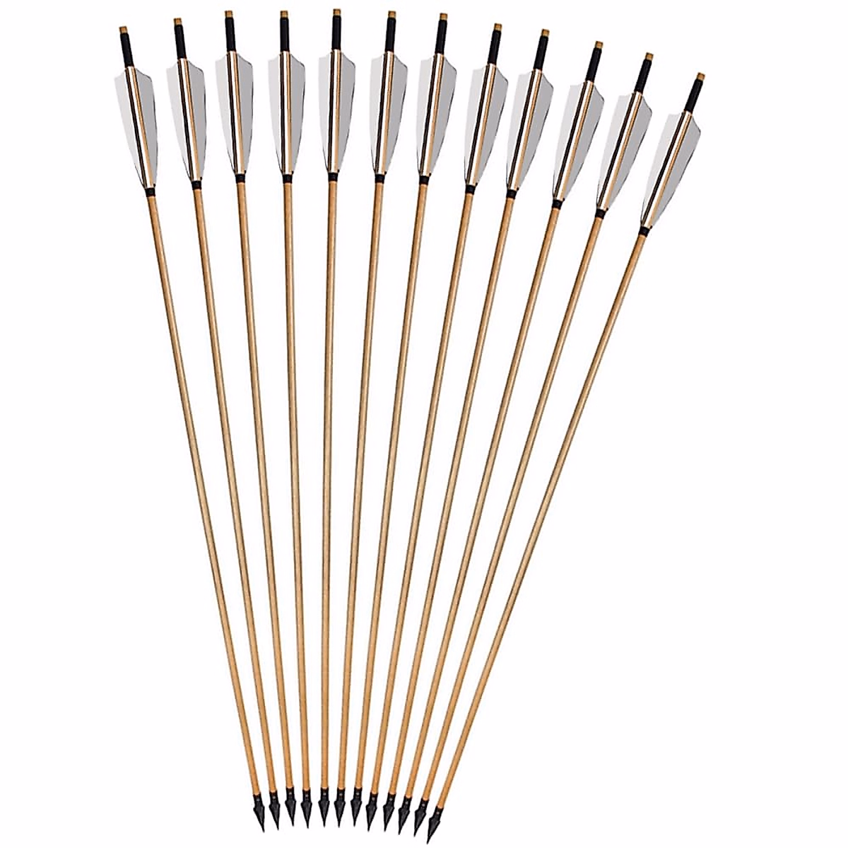 e5e10 33" Archery Wooden Arrows with Turkey Feather and Sharp Iron Tips for Recurve Bow Longbow Hunting (12White)
