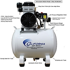 California Air Tools 10020CHAD Ultra Quiet & Oil-Free 2.0 Hp, 10.0 Gal. Steel Tank Air Compressor with Auto Drain Valve