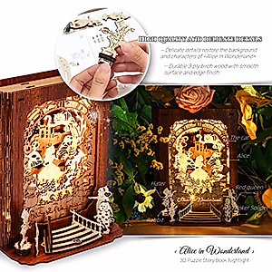 FUNPOLA Alice in Wonderland 3D Puzzle Nightlight – DIY 3D LED Book Lamp – 3D Wood Puzzles Décor Lamp for Kids and Adults