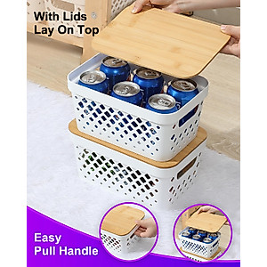 Small Storage Bins with Lids-Plastic Storage Containers Storage Baskets for Organizing Desktop Closet Playroom Classroom Office,Set of 6，White