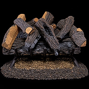 Duluth Forge FNVL24-1 Natural Gas Vented Fireplace Logs Set with Match Light, 55000 BTU, Heats up to 2000 Sq. Ft, Heartland Oak, 24 Inches