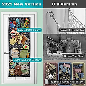 Over The Door Storage with LED Light,Stuffed Animal Storage Hanging Organizer for Plush and Squishy Toys,Animals Storage Bags for Kids Bedroom/Living-Room/Closet with Breathable Net Hanging Holder