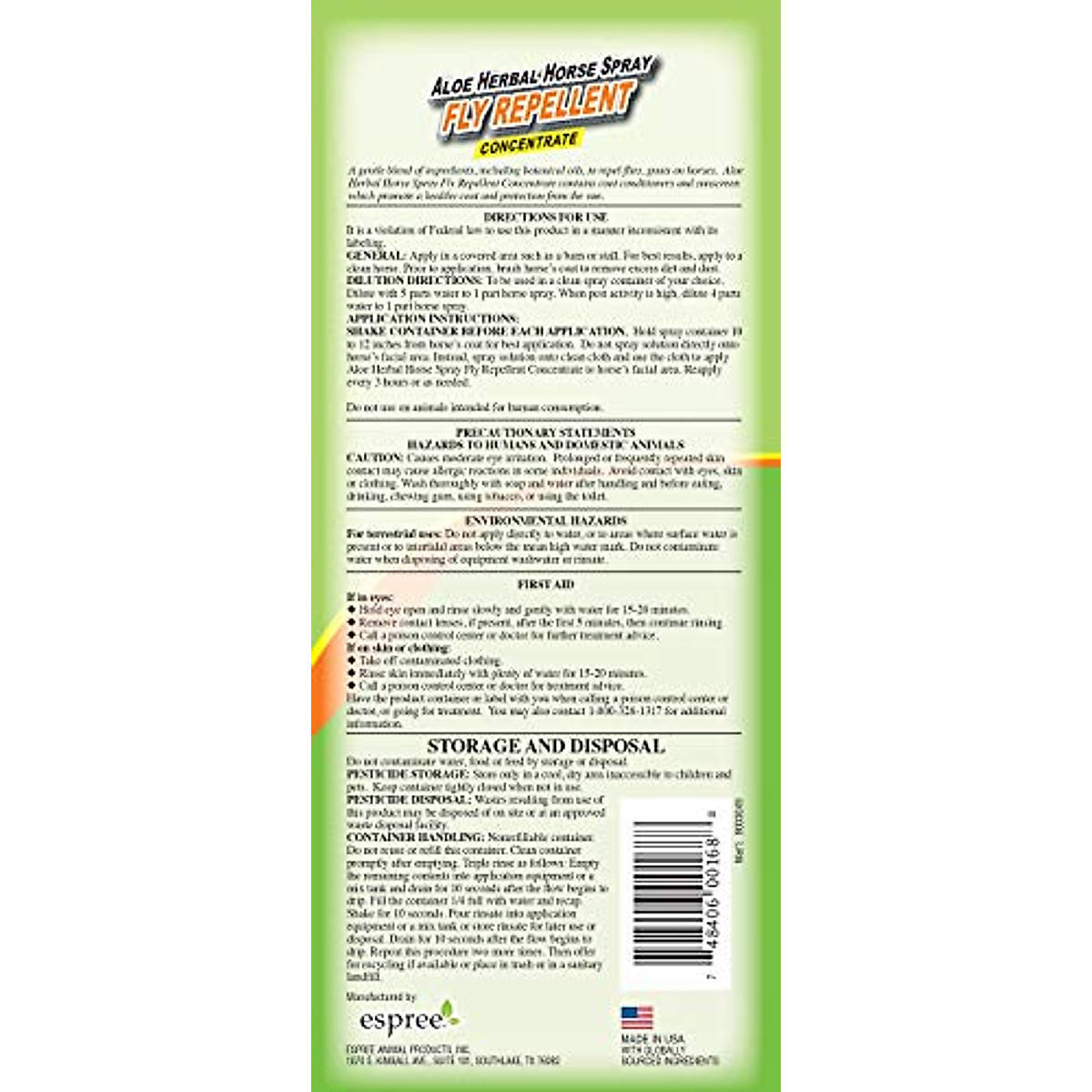 Espree Aloe Herbal Horse Spray | Fly Repellent with Aloe, Sunscreen, and Coat Conditioners | Promotes a Healthy Coat and Protection from The Sun | 32 oz Ready to Use