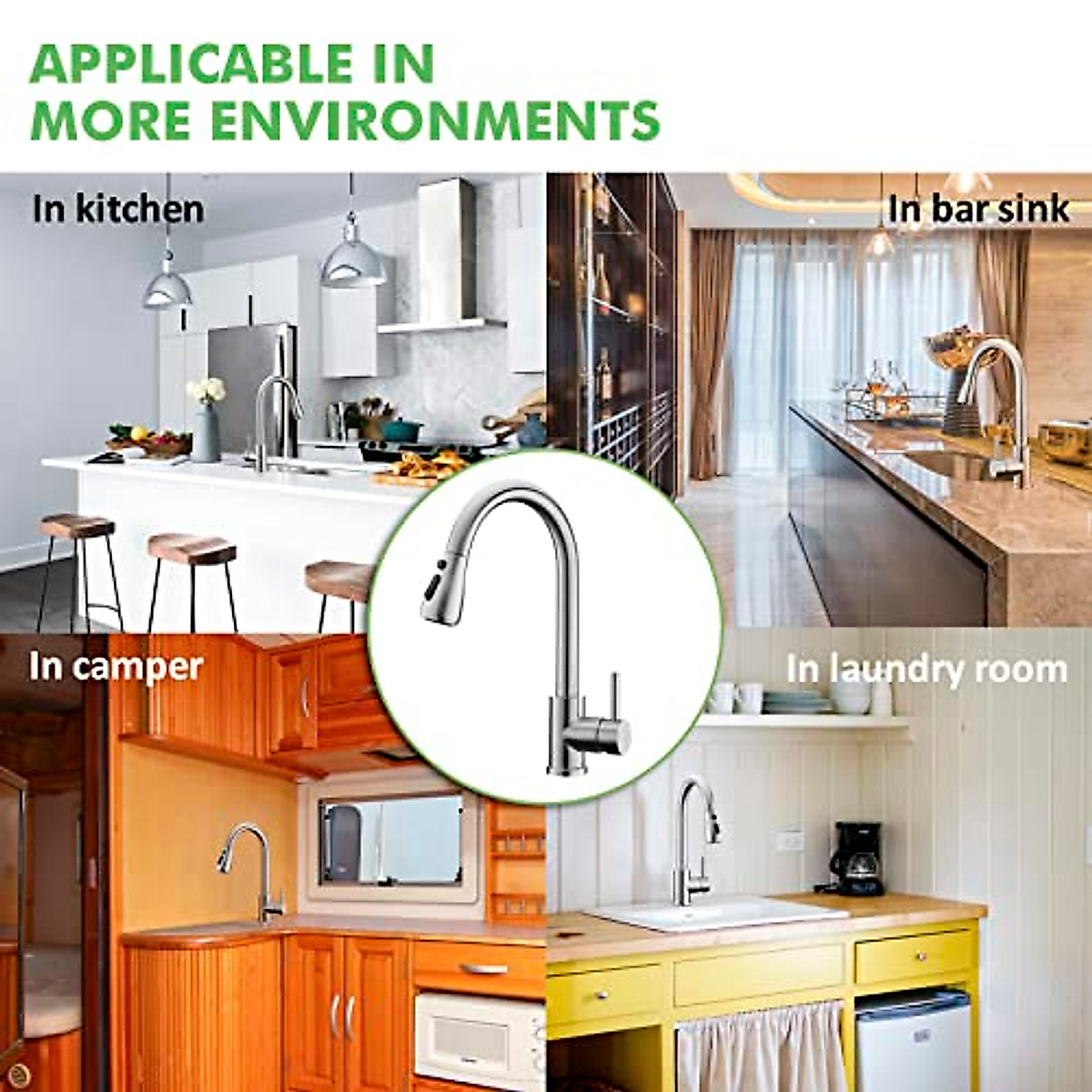 Kitchen Sink Faucet, Kitchen Faucet Stainless Steel with Pull Down Sprayer Brushed Nickel Commercial Modern High arc Single Handle Single Hole Pull Out Kitchen Faucets for Bar Laundry rv Utility Sink