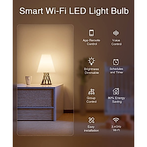 GHome Smart Light Bulbs, E26 A19 LED Bulb Compatible with Alexa & Google Home, App Remote Control, 8W Dimmable 2700K Warm White 800 Lumens, 2.4GHz WiFi, No Hub Required, 6 Pack